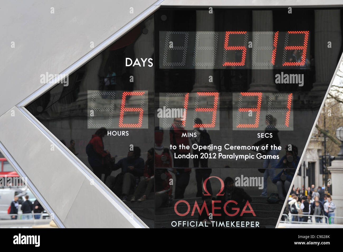 Clock showing time left till London Olympics in 2012, Trafalgar Square ...