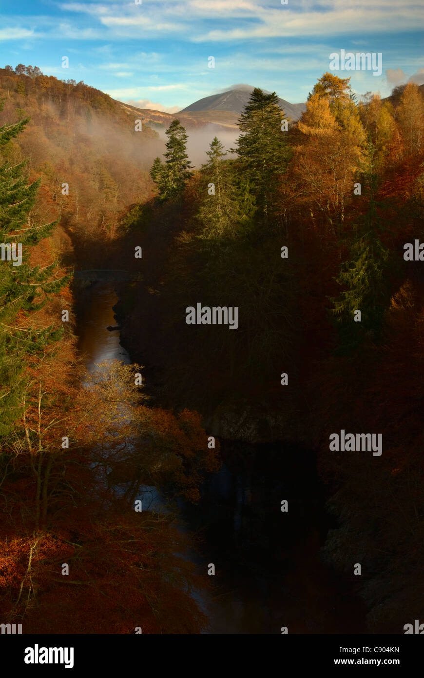 The River Garry winding it,s way through autumn woodland near Pitlochry ...