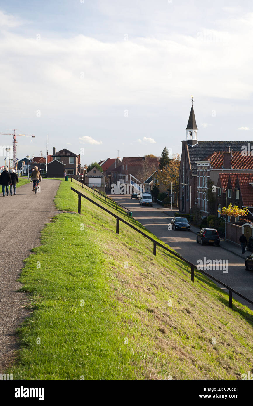 The village Bruinisse behind the dike, Schouwen-Duiveland, Zealand ...