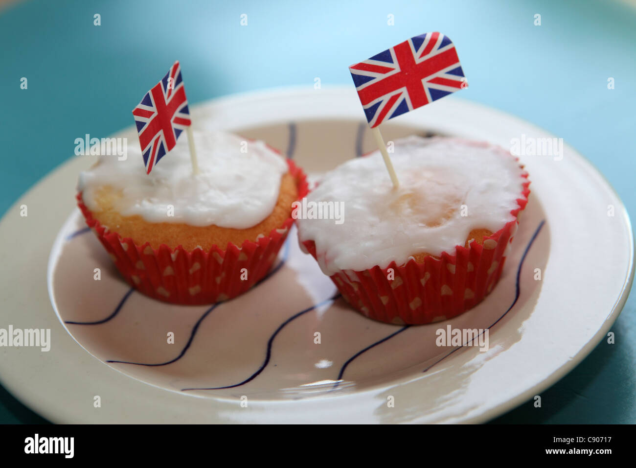 iced cupcakes sponge buns, with Union Jack Flags, Street Party, Suffolk ...