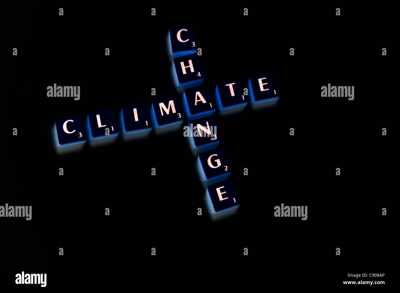 Inverted Scrabble tiles spelling out the words climate change Stock ...