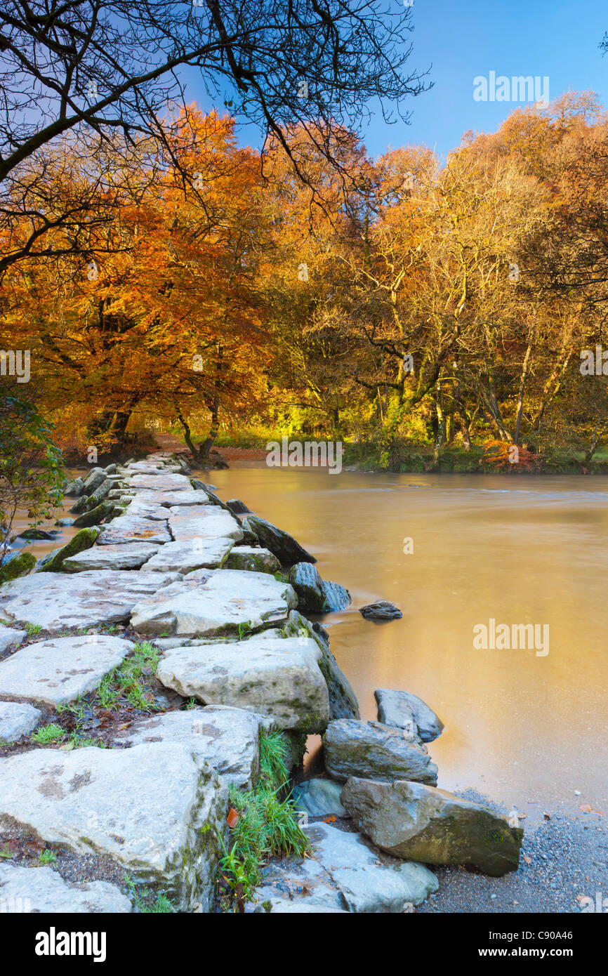 The Tarr Steps are a prehistoric clapper bridge across the River Barle ...