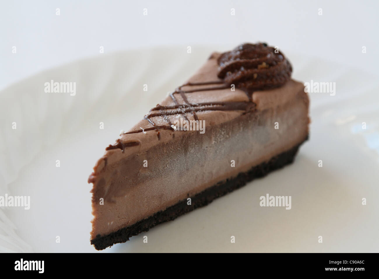 chocolate cheesecake slice white plate Stock Photo - Alamy