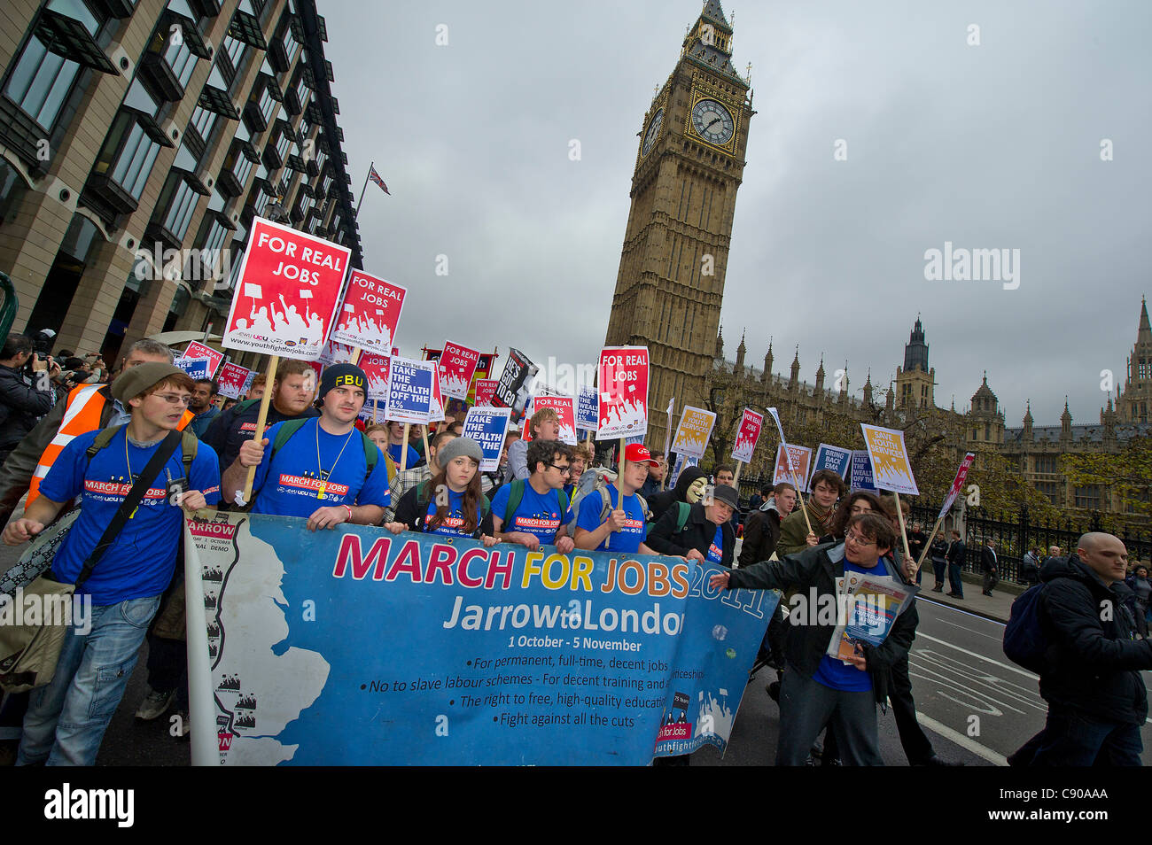 The March for Jobs reaches its end. It is a re-enactment of the Jarrow ...