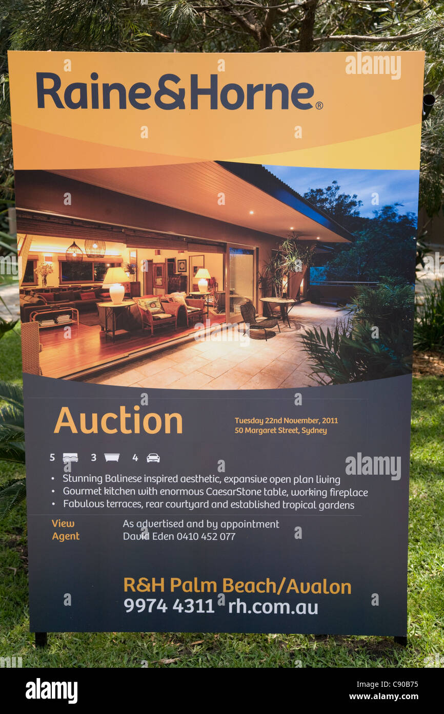 advertising board for a forthcoming property auction, palm beach,sydney ...