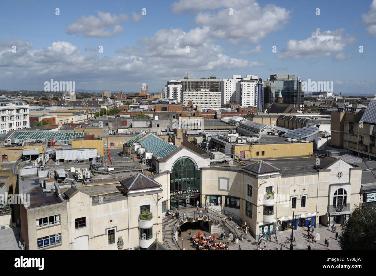 Cardiff City Centre showing Roof top skyline view of St Davids Shopping ...