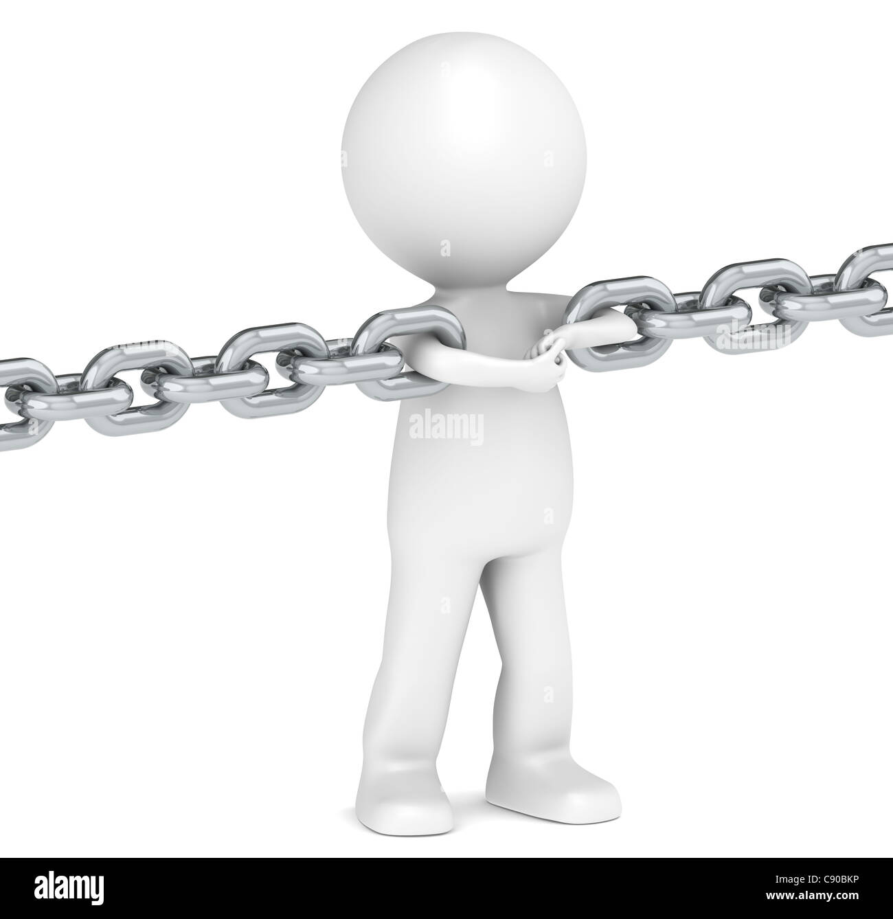 3D little human character linking a chain. People series Stock Photo ...