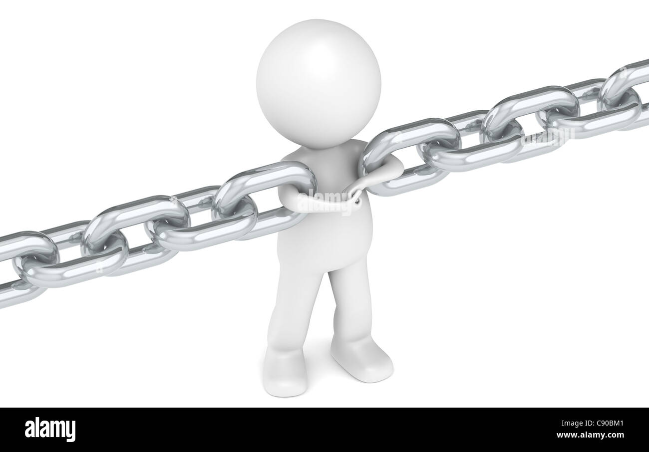 3D little human character holding a chain together. People series Stock ...