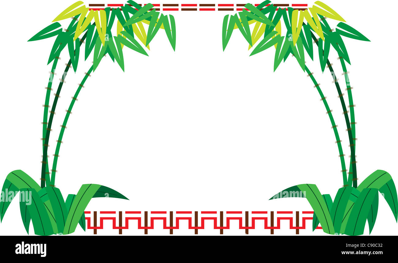 a rectangle frame decorated with bamboo tree and oriental decoration ...