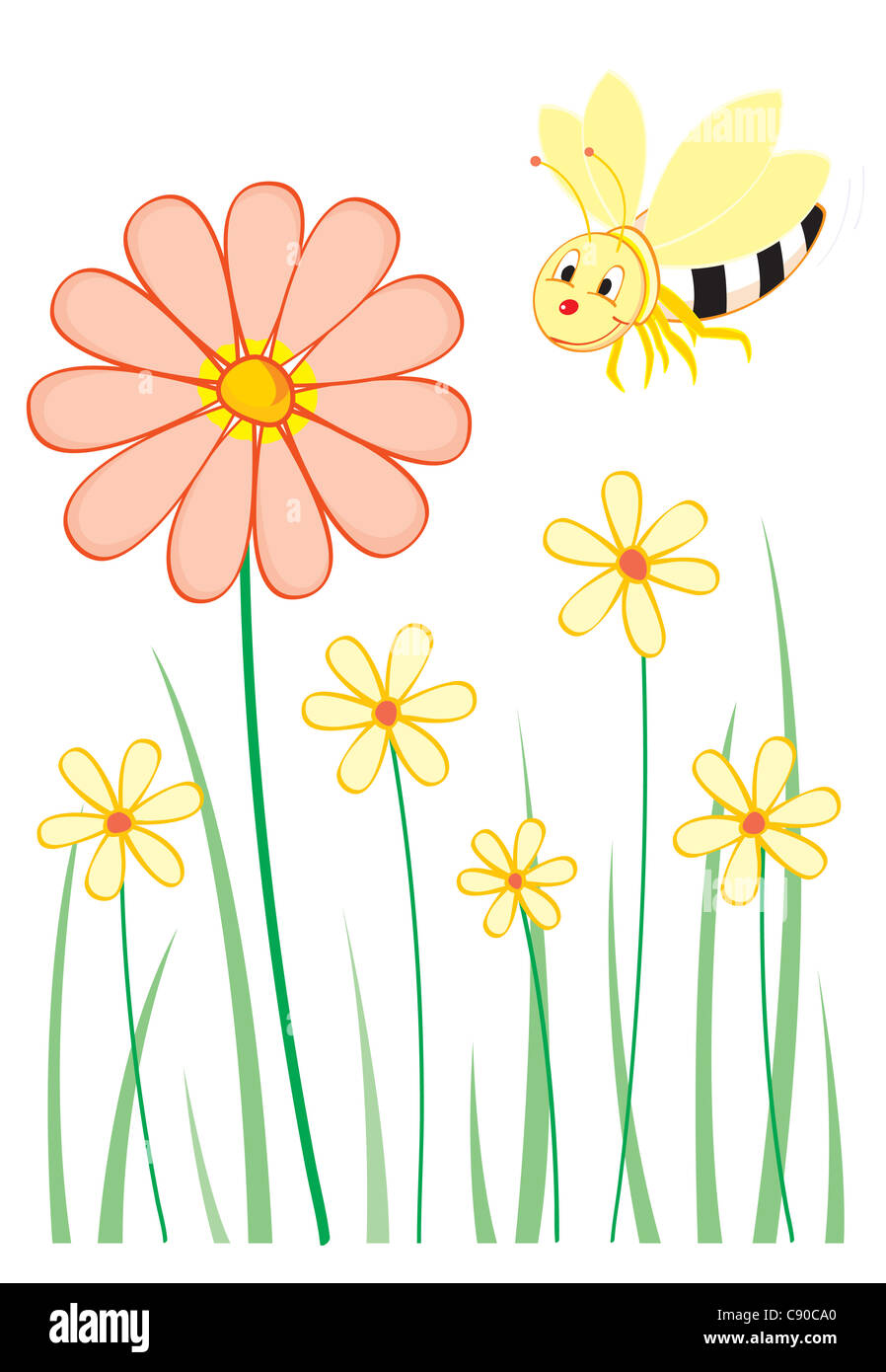 big and small flowers with smiling bee beside it Stock Photo - Alamy