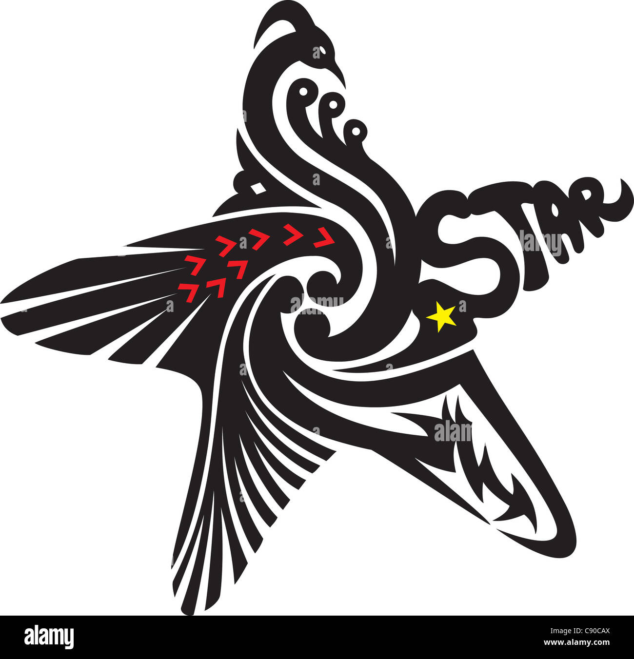 a decorative star shape with an image of a bird head and a word “star ...