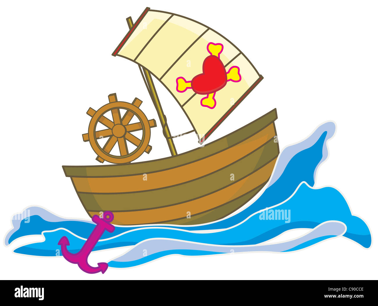 a pirate ship in the sea moving fast with pirate symbol of bones and ...