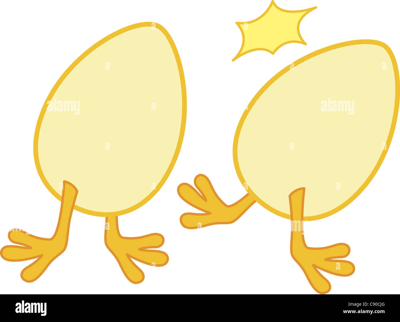 two eggs with chick legs fighting Stock Photo - Alamy