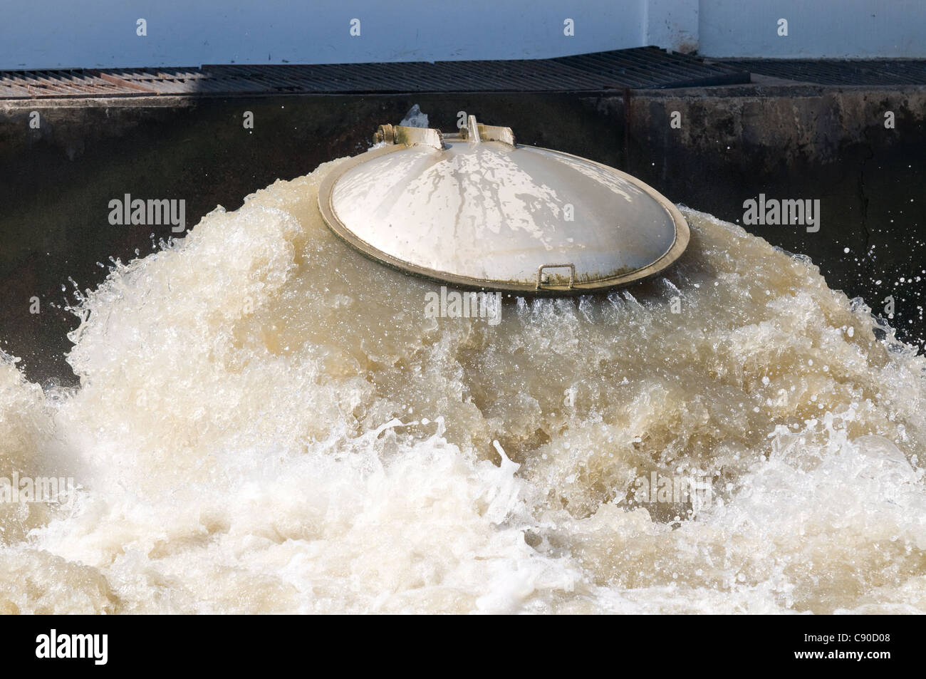 Outlet valve at water pumping station that pumps flood water Stock ...