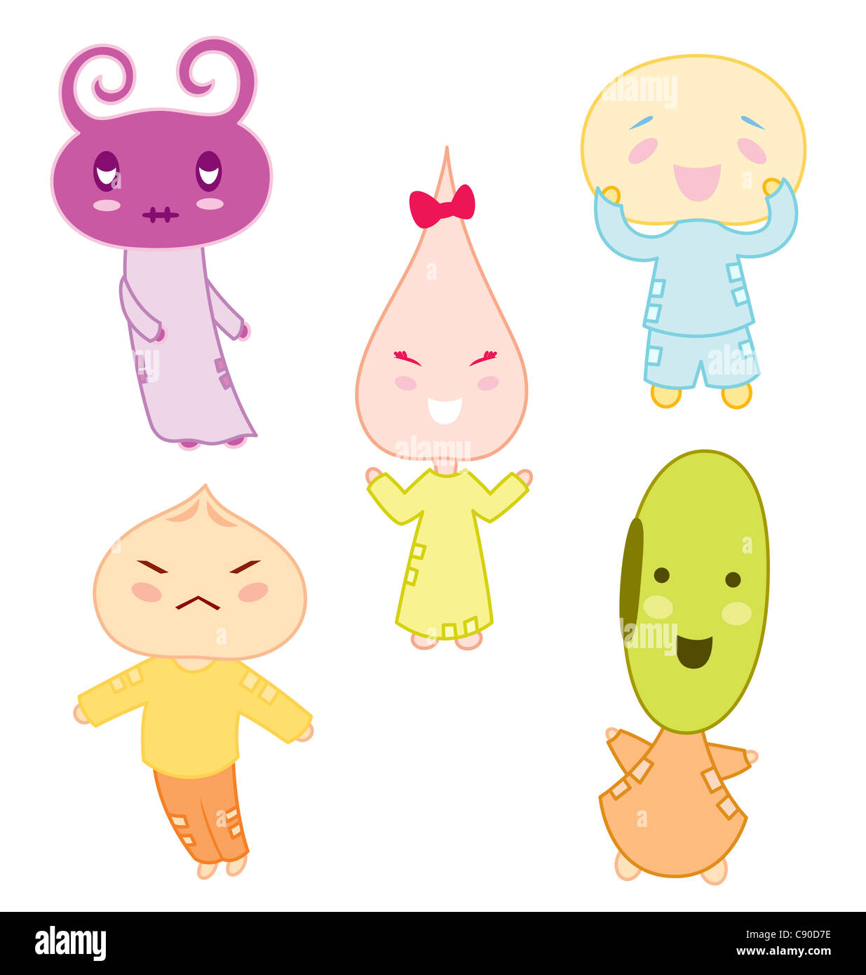 A group of five cute characters in their own action Stock Photo - Alamy