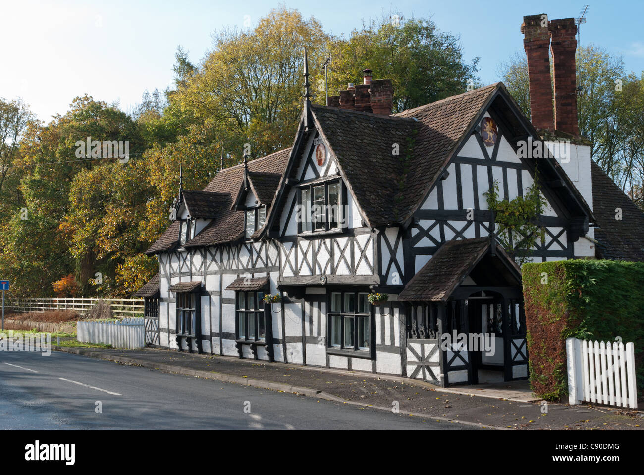 Black and white timbered building in the historic village of ombersley ...