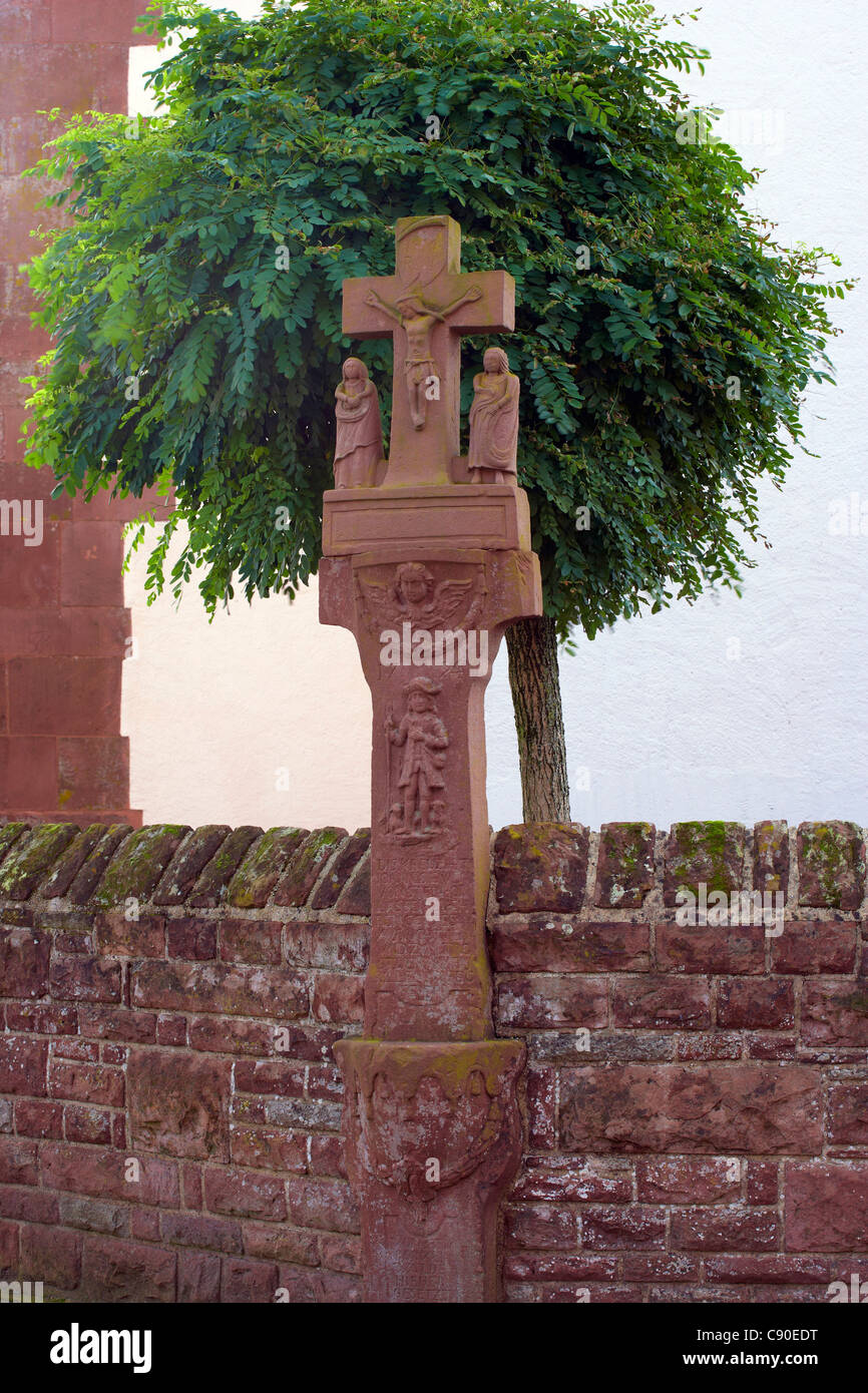 Cross in front of Seinsfeld church, Eifel, Rhineland-Palatinate ...