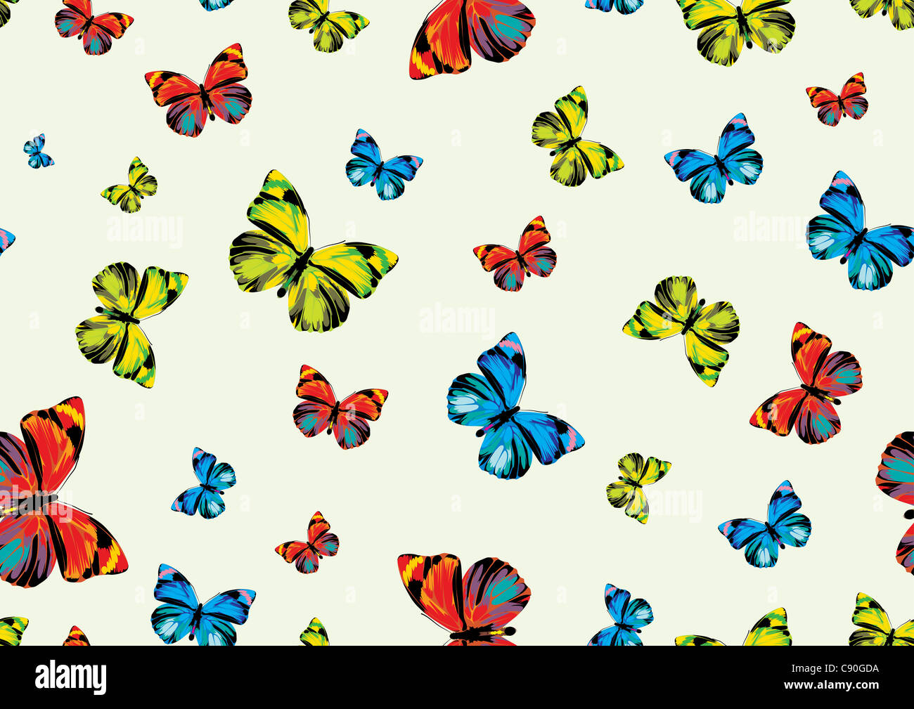 illustration of many funky butterflies of different colors flying ...