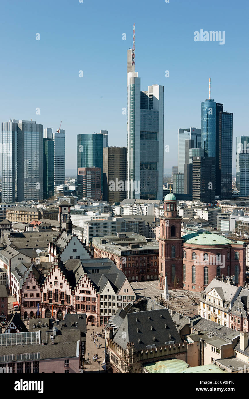 Aerial view of business and historic district, Frankfurt, Germnay Stock ...