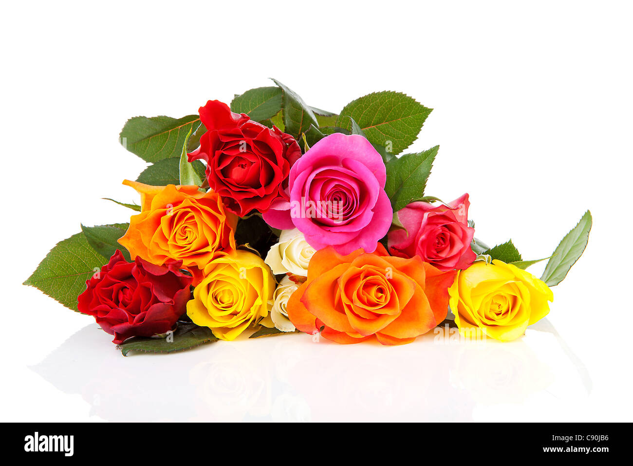 Pile of colorful roses over white background Stock Photo - Alamy
