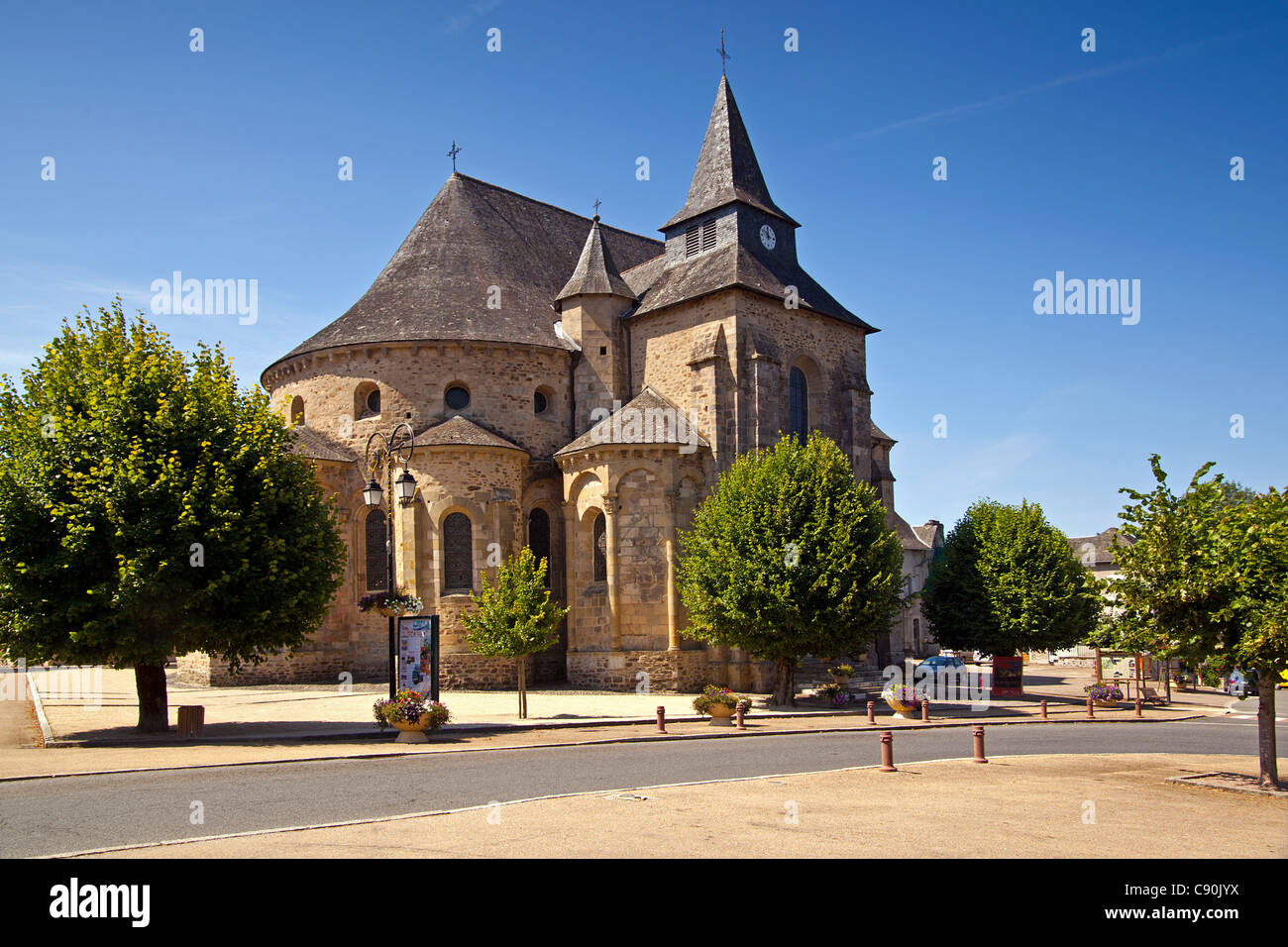 The 12th century Romanesque Abbey Church at Vigeois in the Correze ...