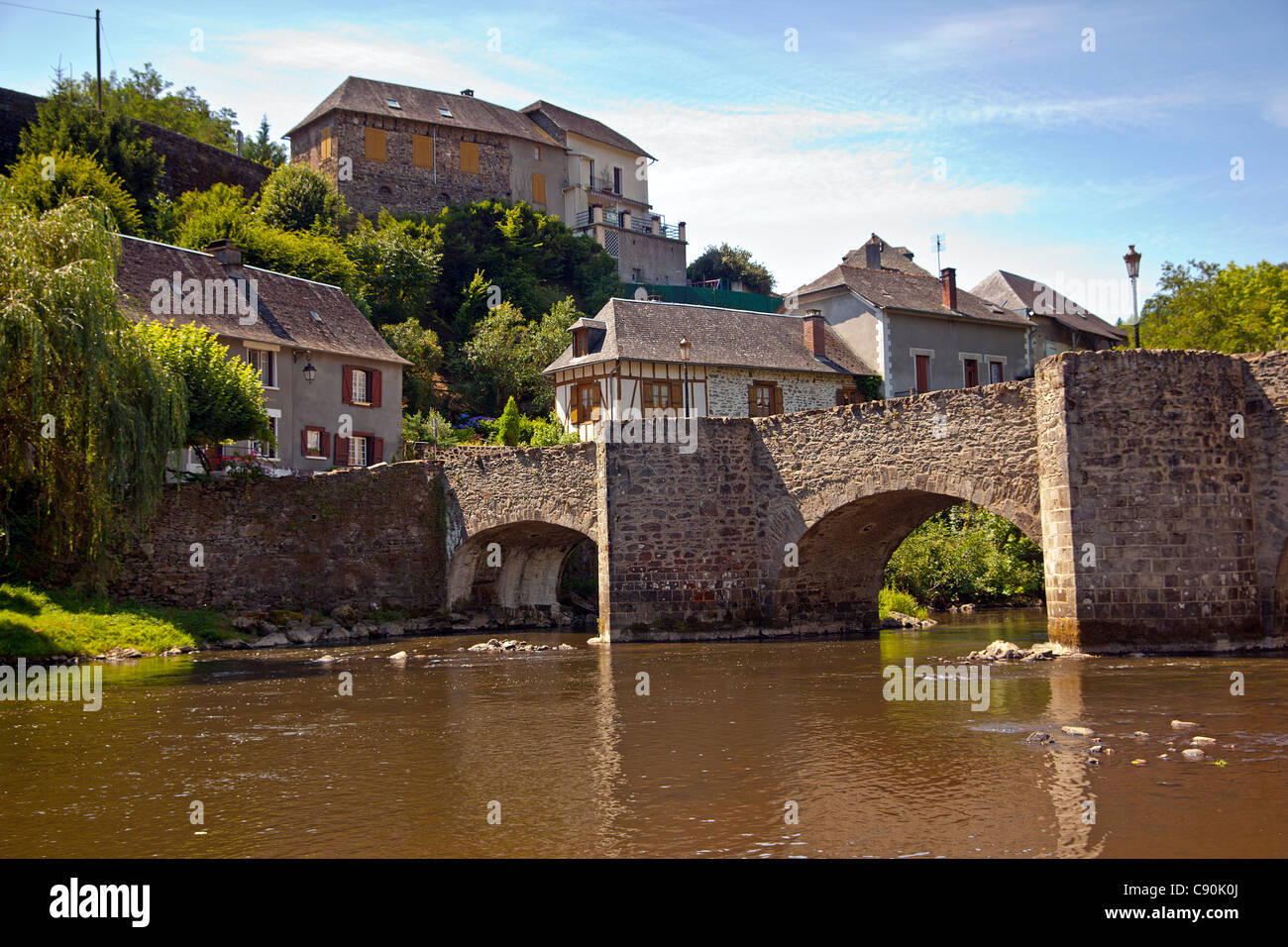 The 14th century 'Bridge of English' at Vigeois Stock Photo - Alamy