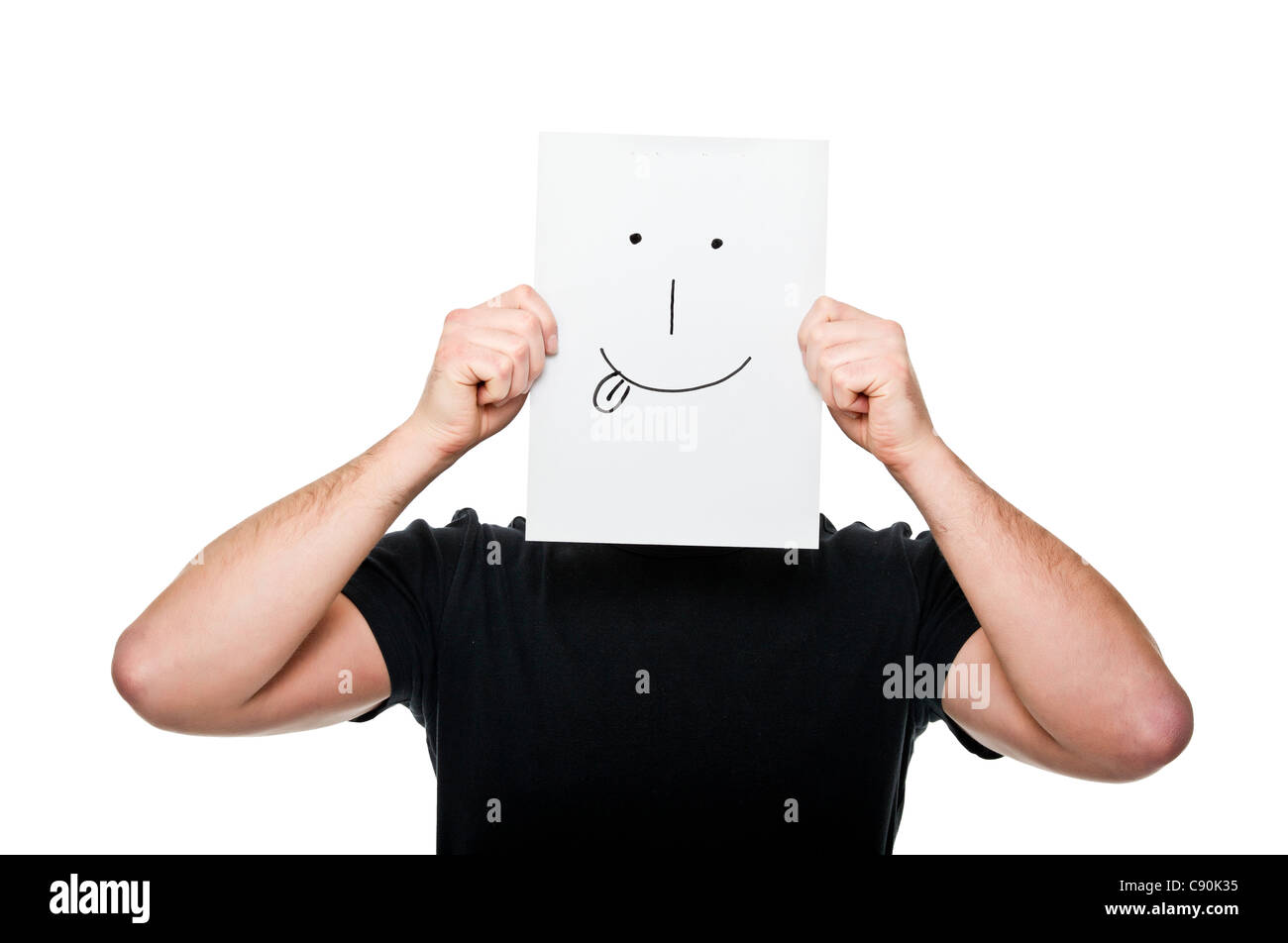 caucasian man with smiling face on paper Stock Photo - Alamy