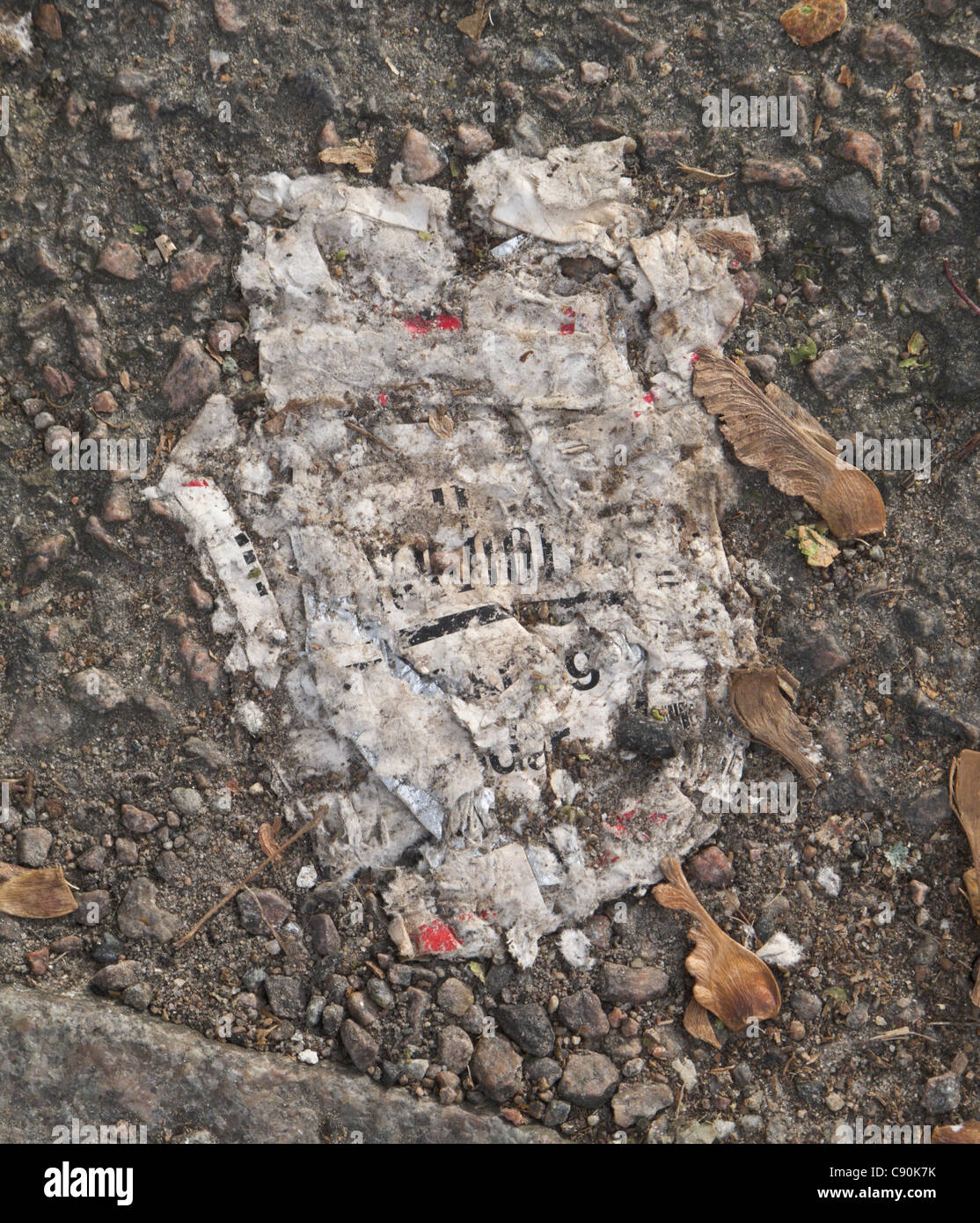 Worn empty Marlboro cigarette packet on the ground. FOR EDITORIAL USE ...