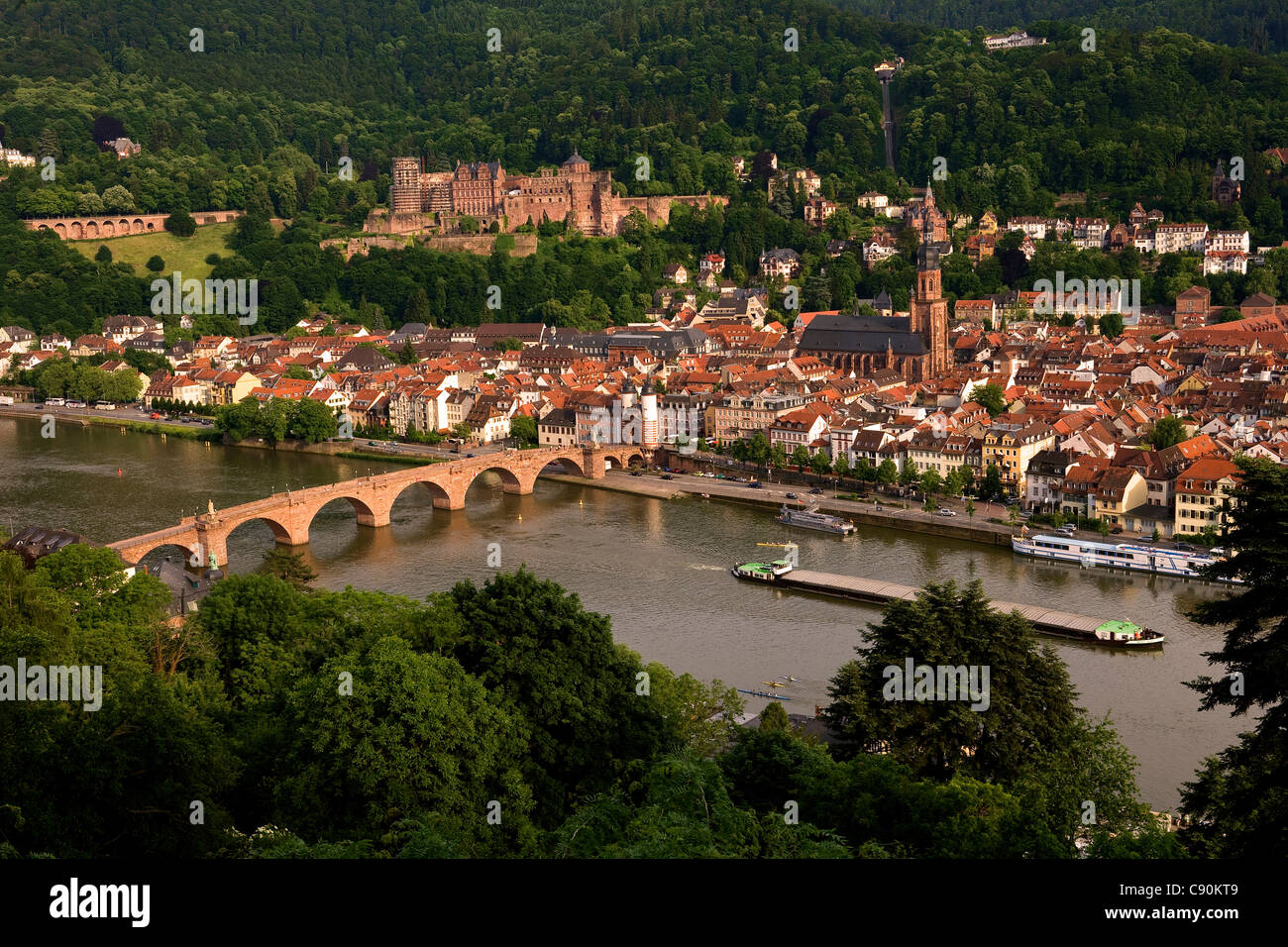 View at Heidelberg from Philosophenweg upon the old town with the ...