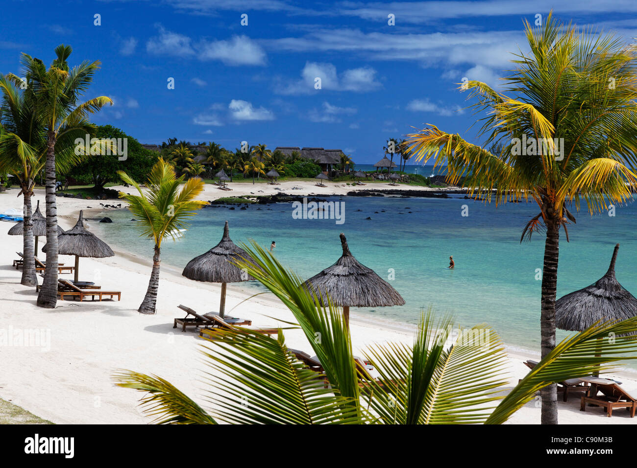Beach of the Shanti Maurice Resort in the sunlight, Souillac, Mauritius ...