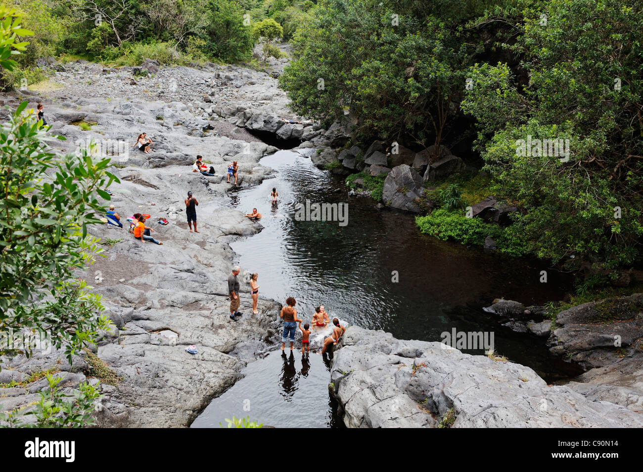 People bathing in a river, La Reunion, Indian Ocean Stock Photo - Alamy