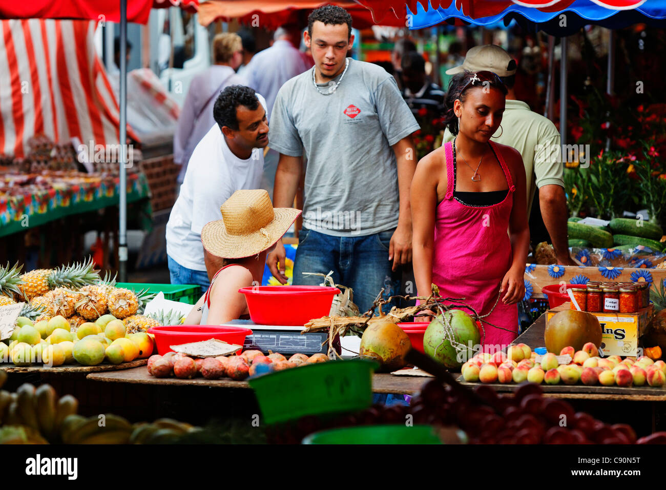 People at the market in St. Paul, La Reunion, Indian Ocean Stock Photo ...