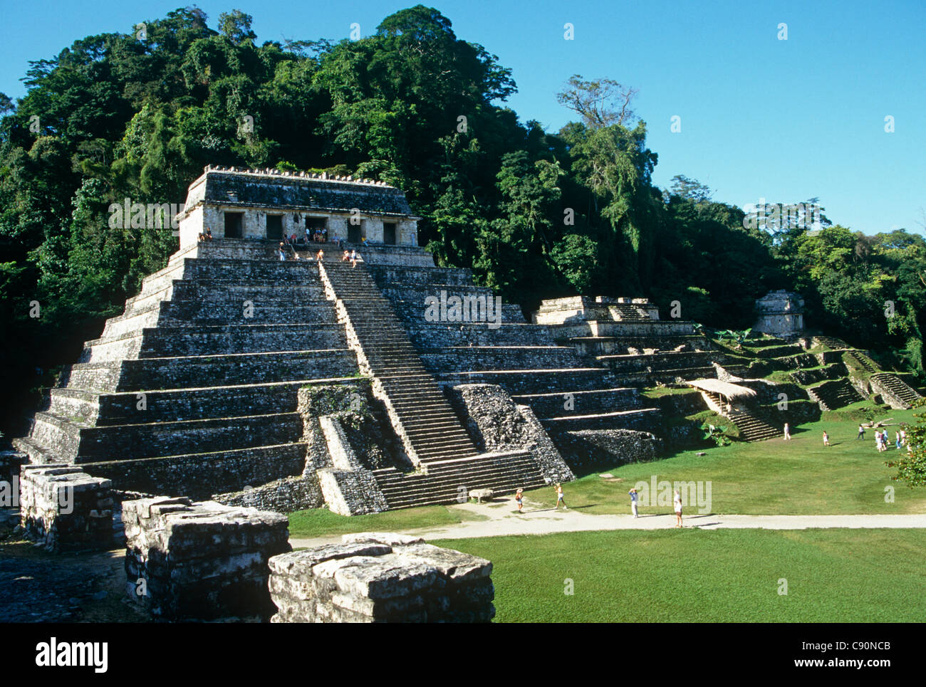 At the Mayan archaeological site in Palenque the temple of Inscriptions ...