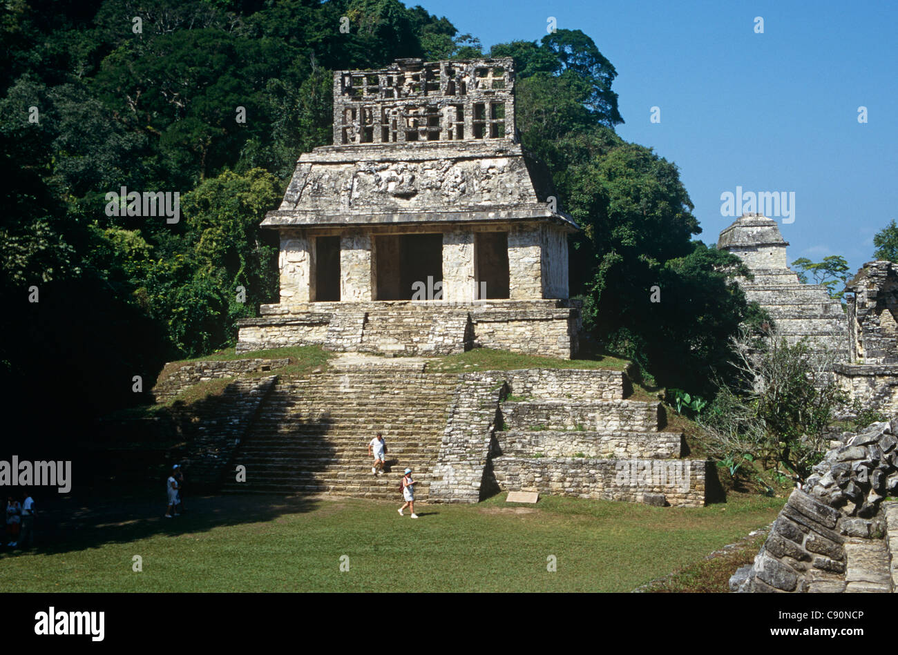 At the Mayan archaeological site in Palenque the temple of the Sun is a ...