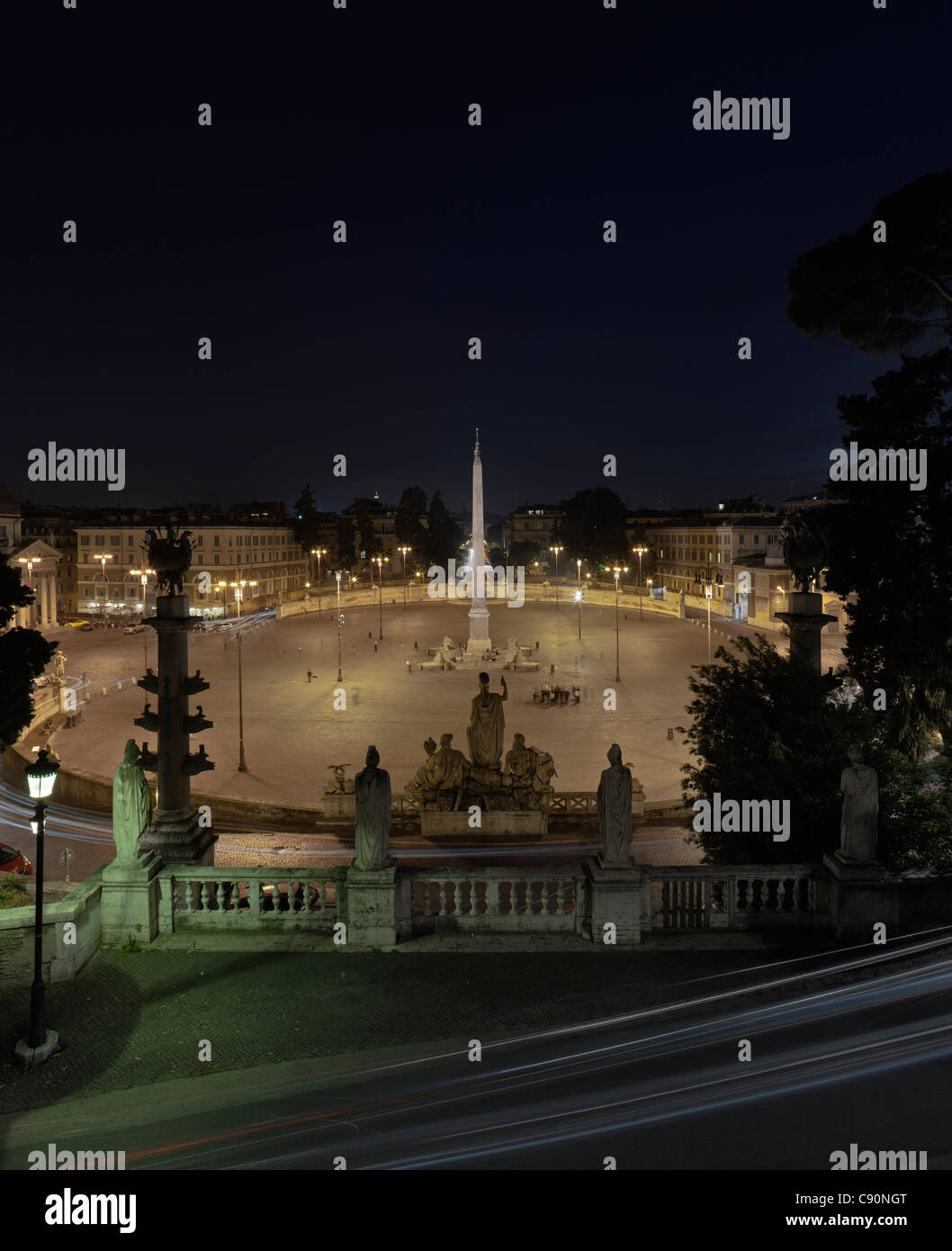 Piazza del Popolo at night, Roma, Latium, Italy Stock Photo - Alamy