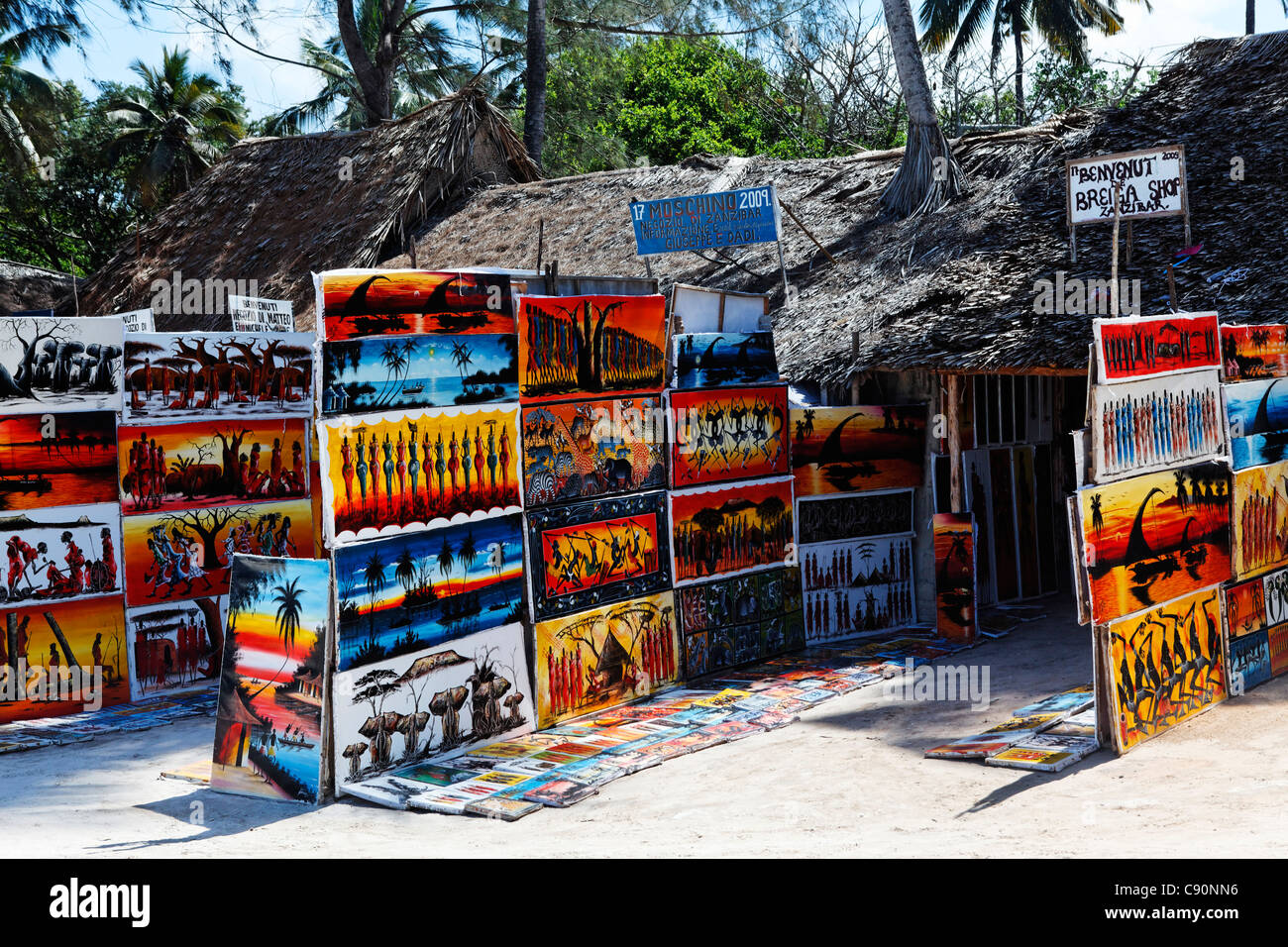 Gallery at the beach of Kiwenga, Zanzibar, Tanzania, Africa Stock Photo ...