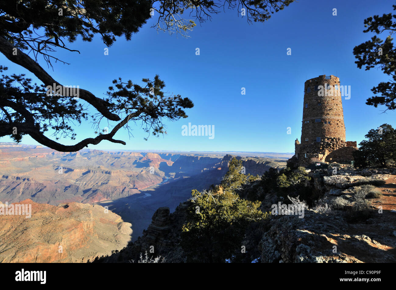 Desert View, tower at South rim in the sunlight, Grand Canyon, Arizona ...