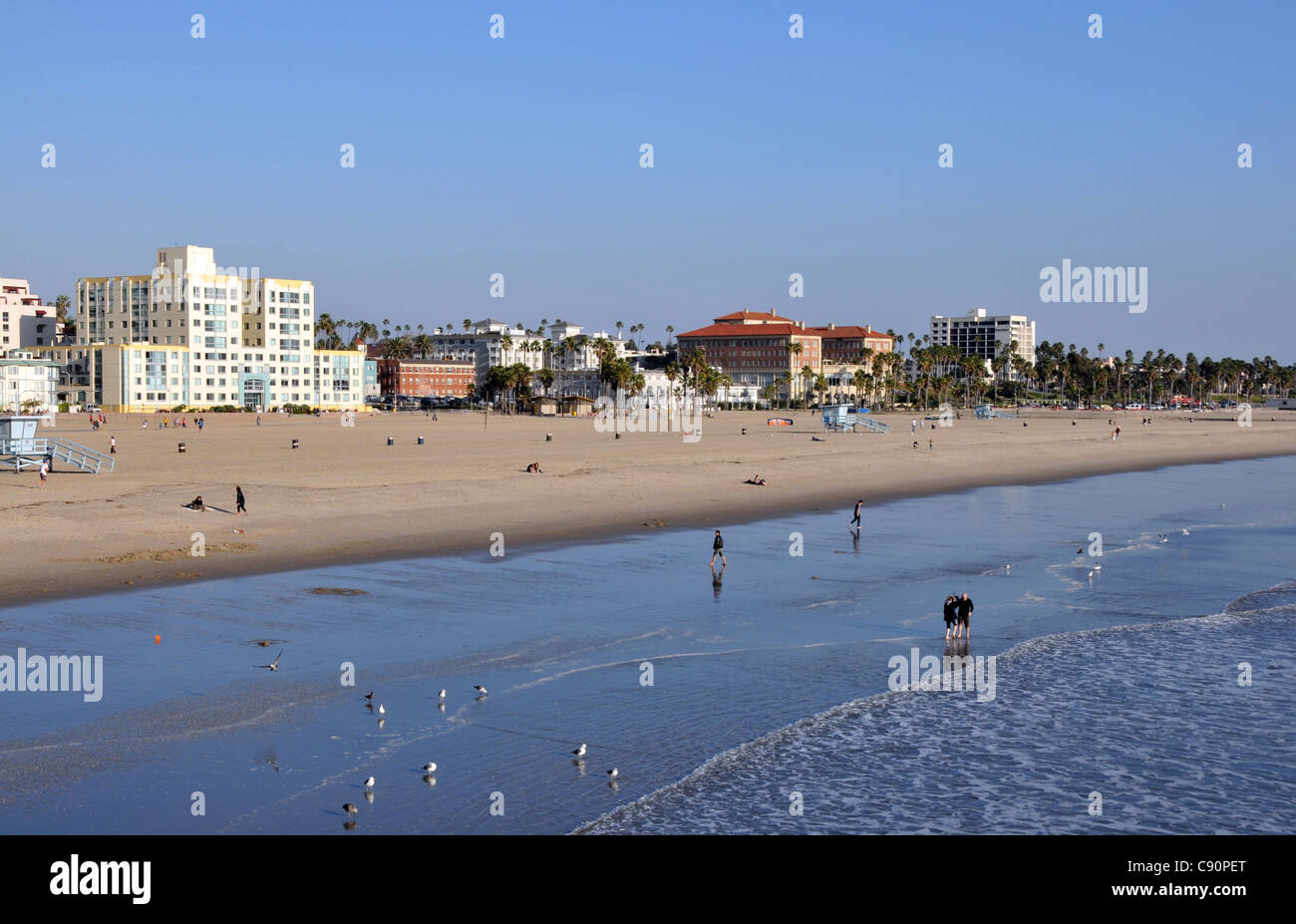View of sandy beach at Santa Monica, Los Angeles, California, USA ...