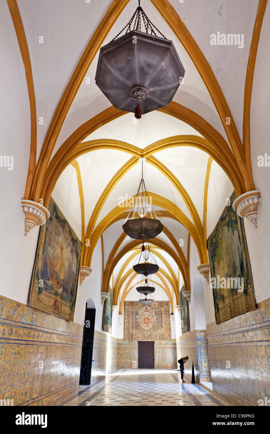Inside the Alcazar of Seville, royal palace originally a Moorish fort ...