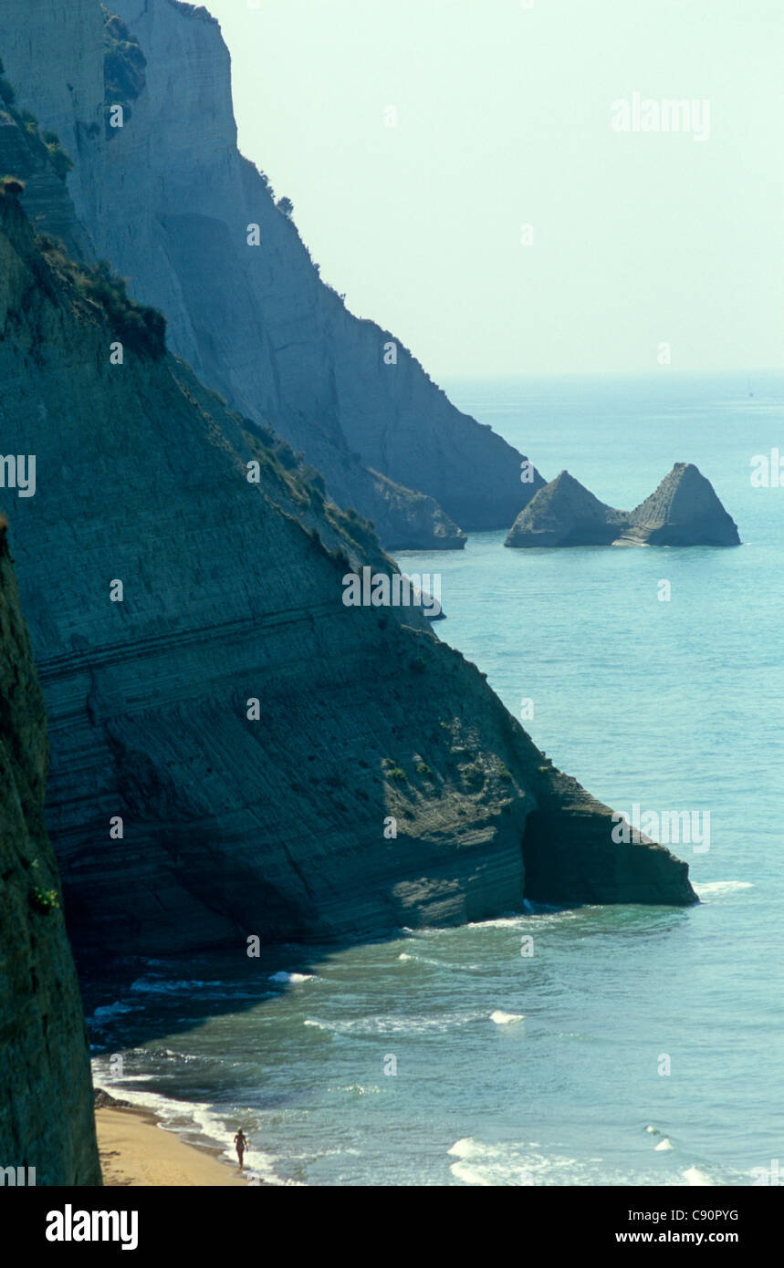 Peroulades Beach is a narrow beach at the bottom of a steep cliff ...