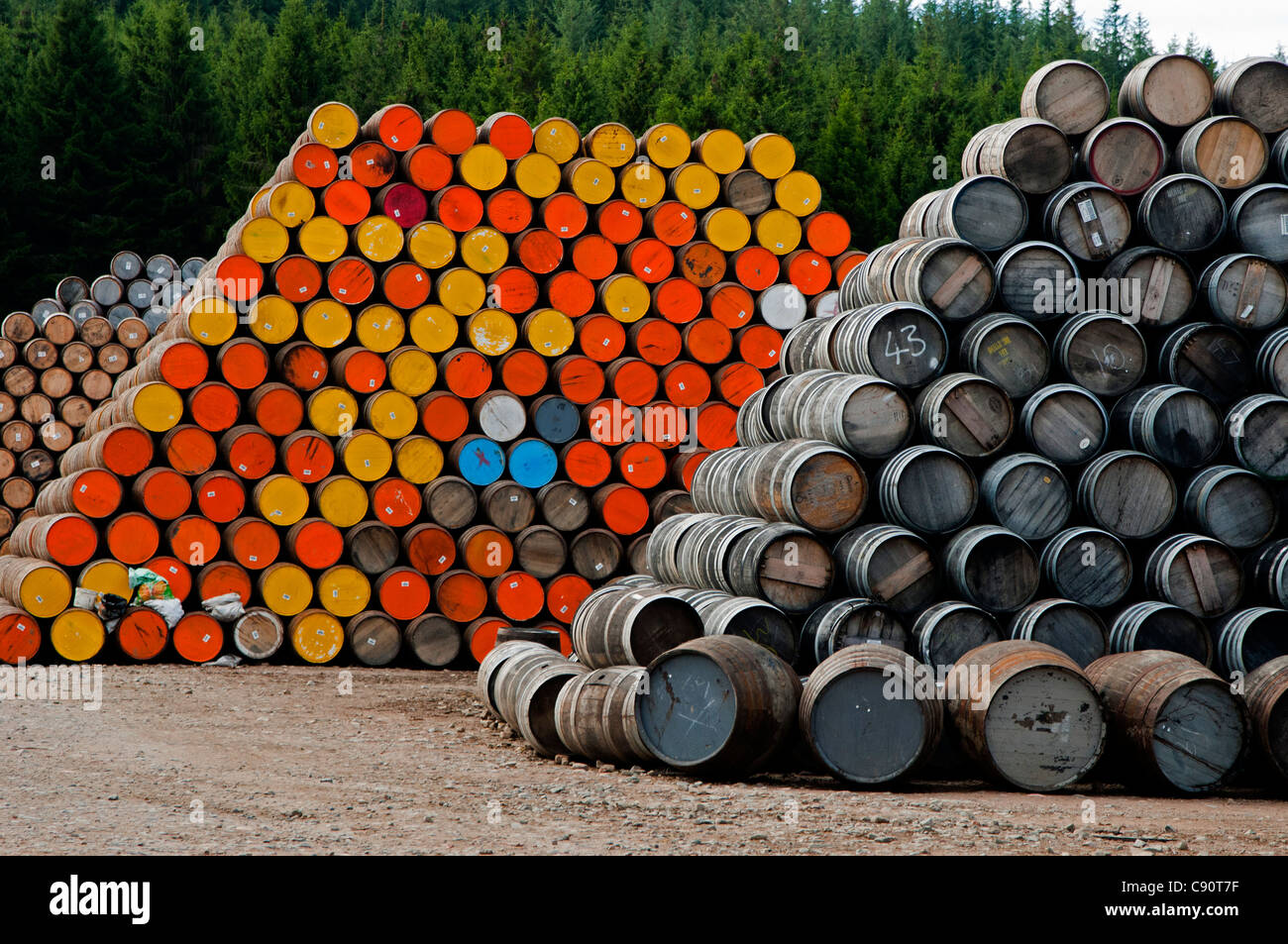 Empty oak barrels at Speyside Cooperage, Craigellachie, Aberdeenshire ...