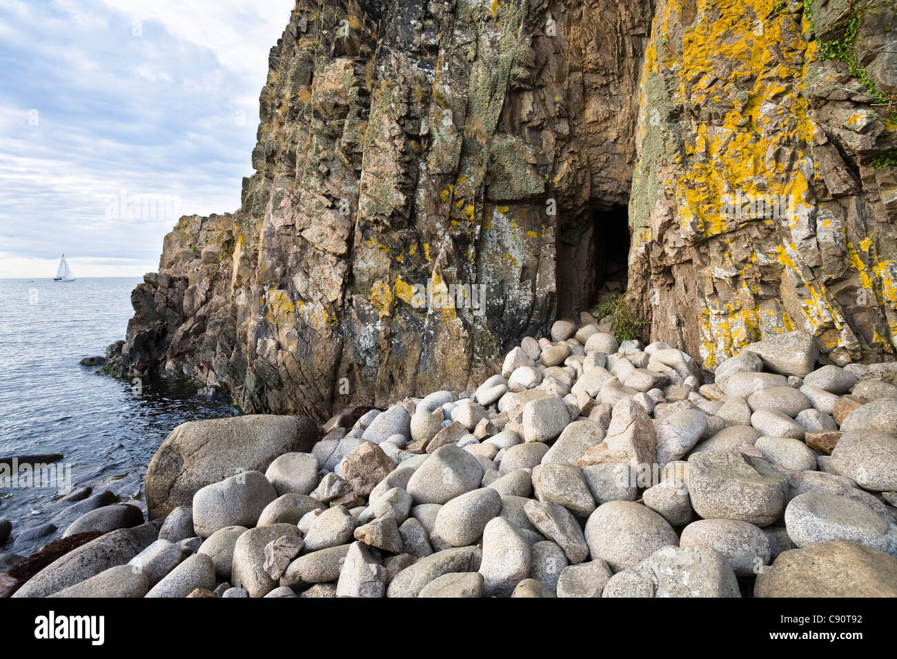 Cave of the monk Jon in the cliffs of Jons Kapel, Bornholm, Denmark ...