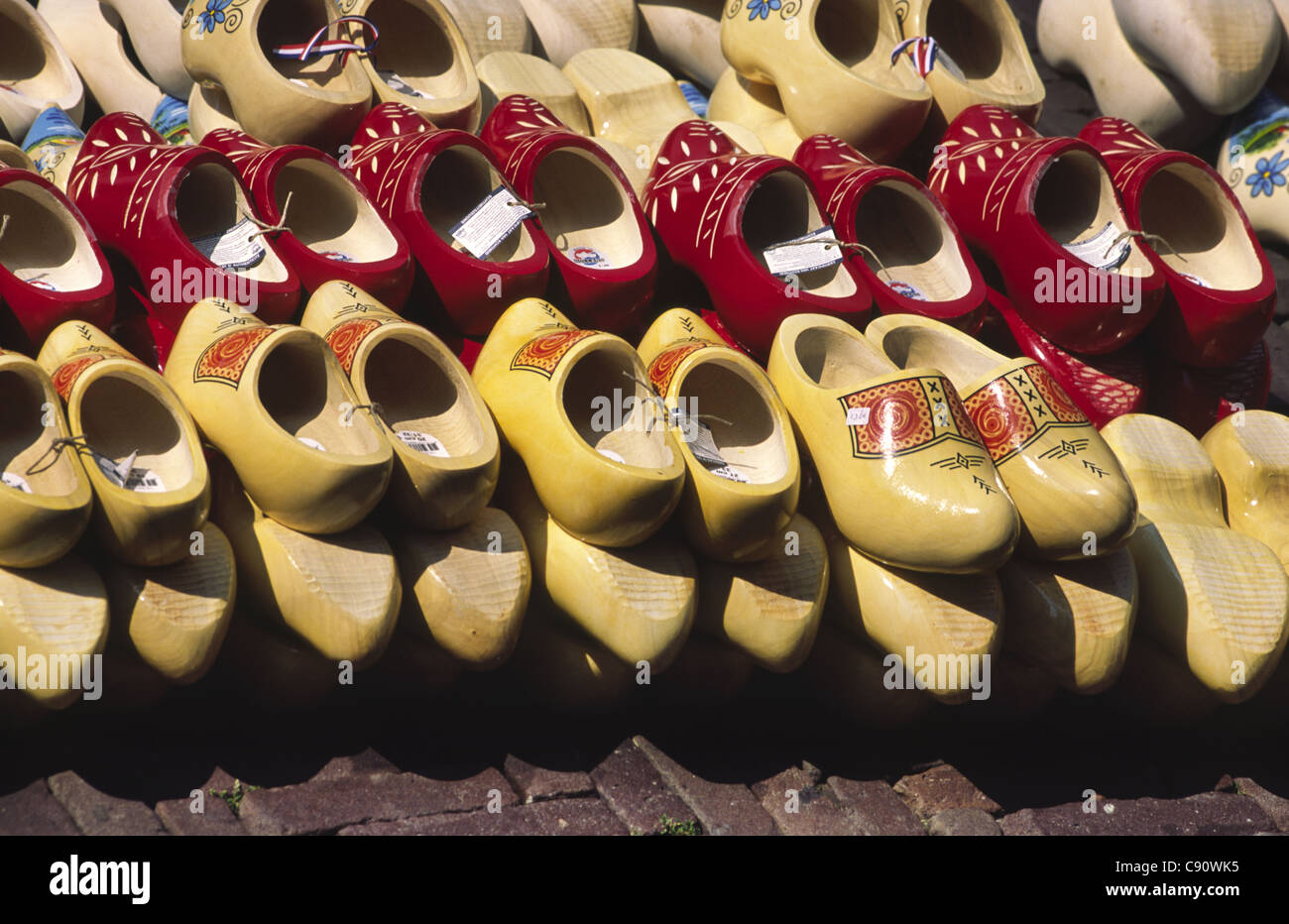 Traditional Dutch wooden clogs at outdoor market. Alkmaar, Holland ...
