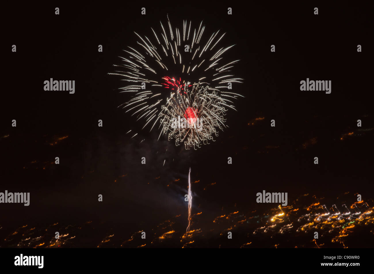 A celebration of fireworks on the fifth of November bonfire night, with ...