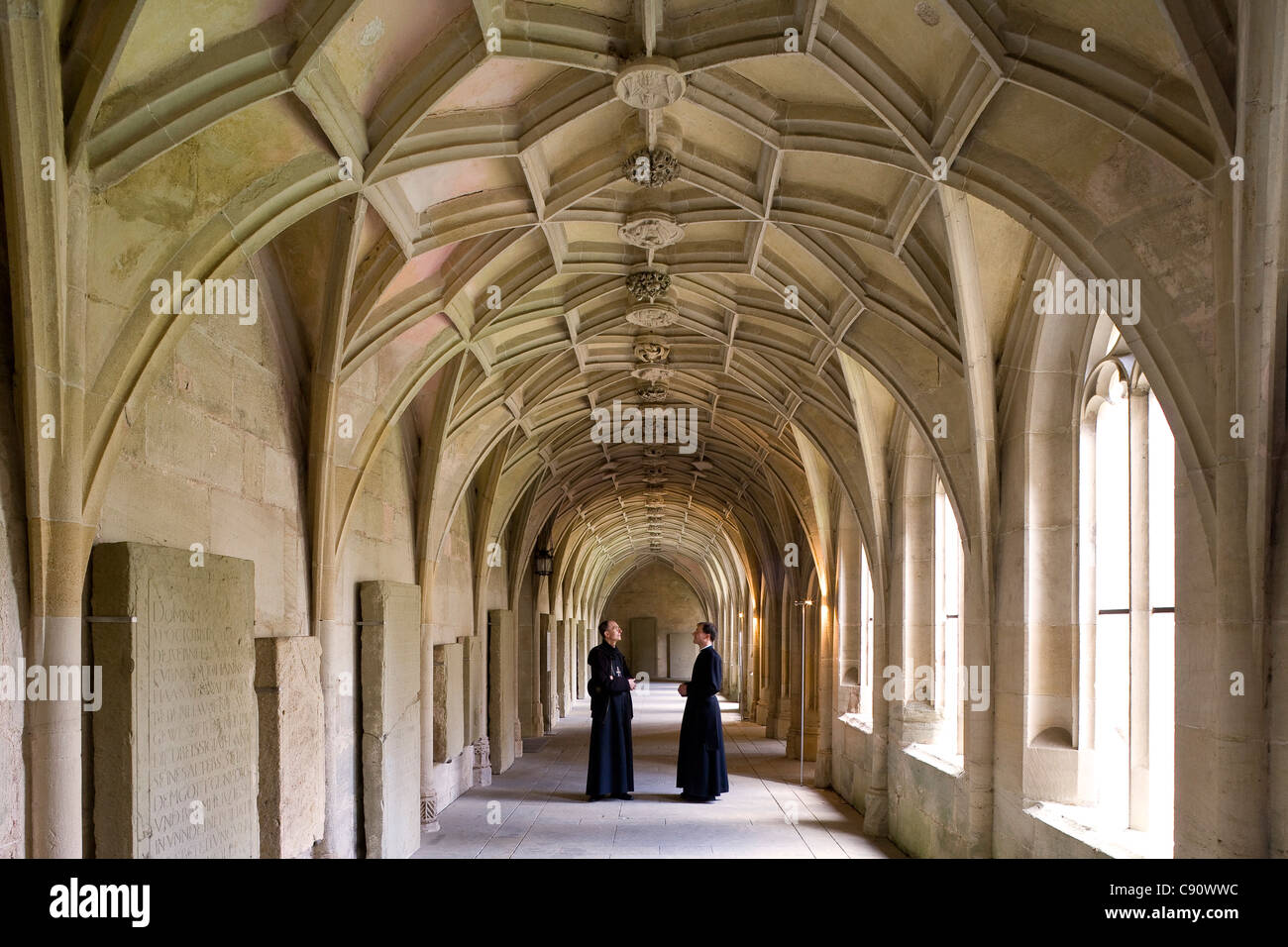 Monks at cloister at Bebenhausen monastery, Bebenhausen, Tuebingen ...
