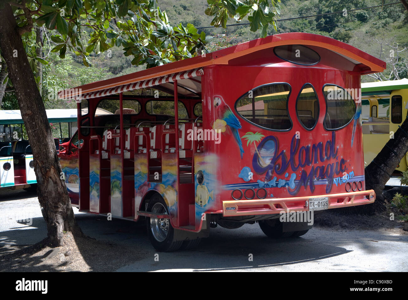 There is a small open bus that takes tours around the island from Road ...