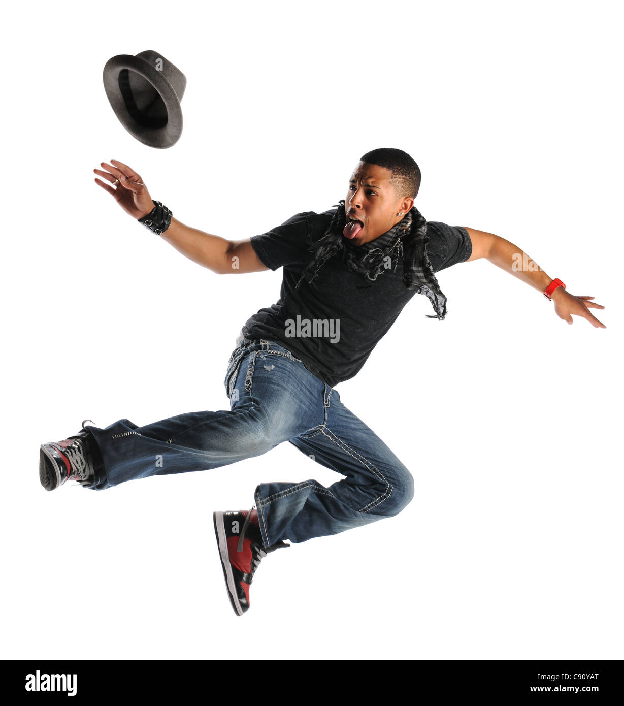 African American hip hop man dancing isolated over white background ...