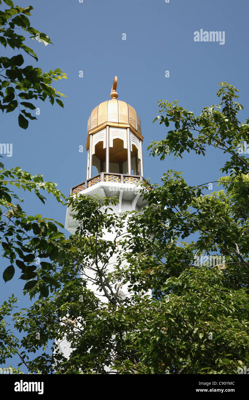 Dominating the Male skyline is the shining golden dome and the minaret ...