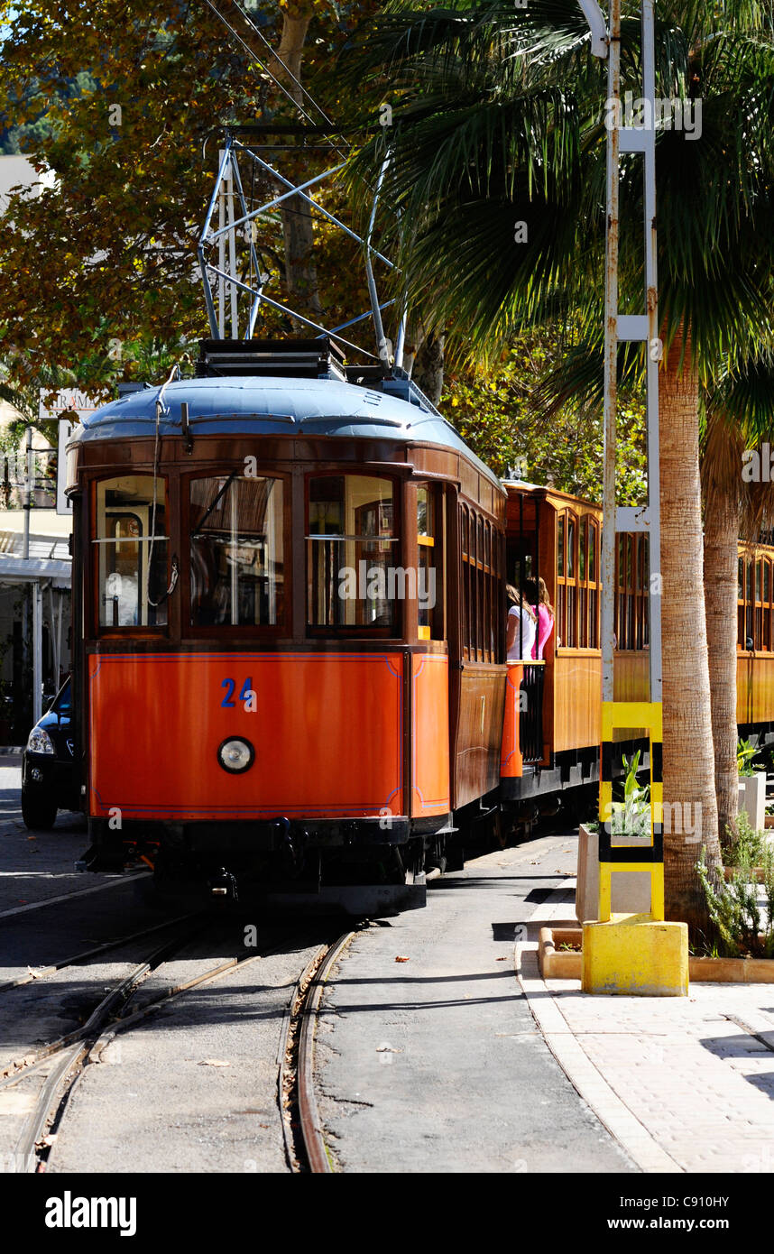 Soller train in Port de Soller, Mallorca Stock Photo - Alamy