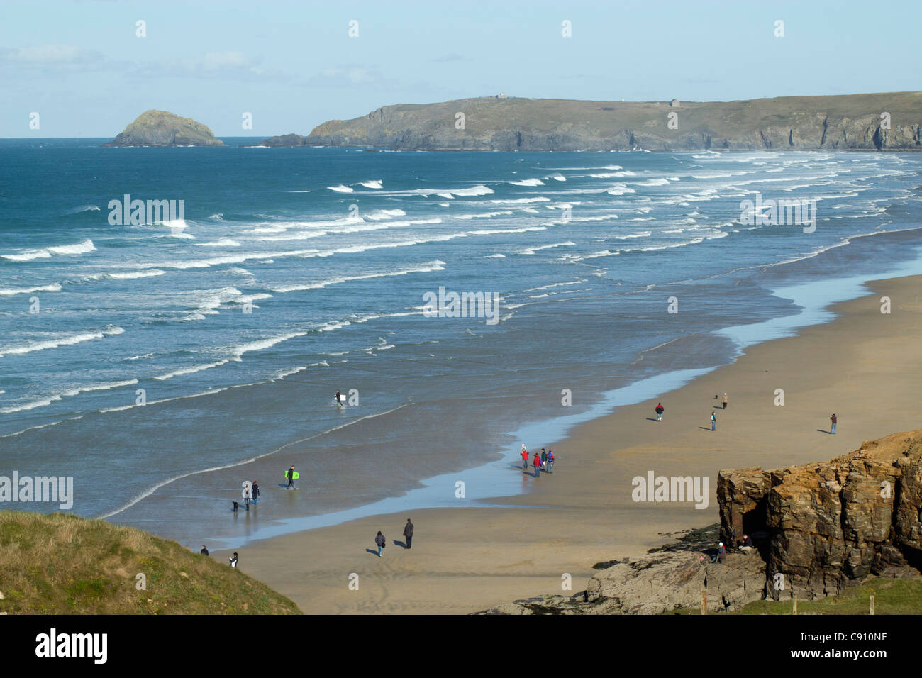 Perranporth beach waves in Cornwall UK Stock Photo - Alamy